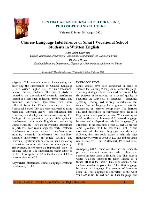 (PDF) Chinese Language Interference of Smart Vocational School Students ...