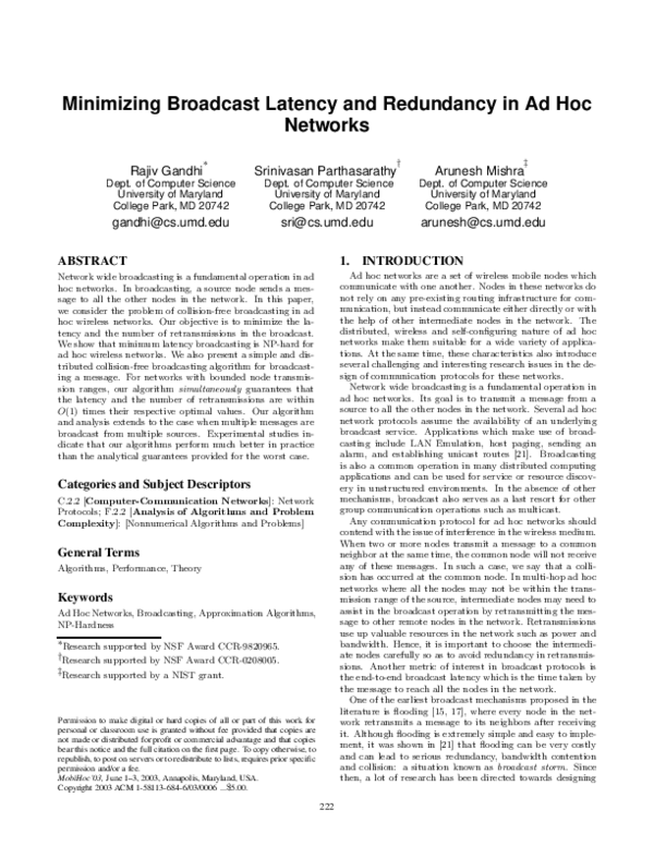 (PDF) Minimizing Broadcast Latency and Redundancy in Ad Hoc Networks