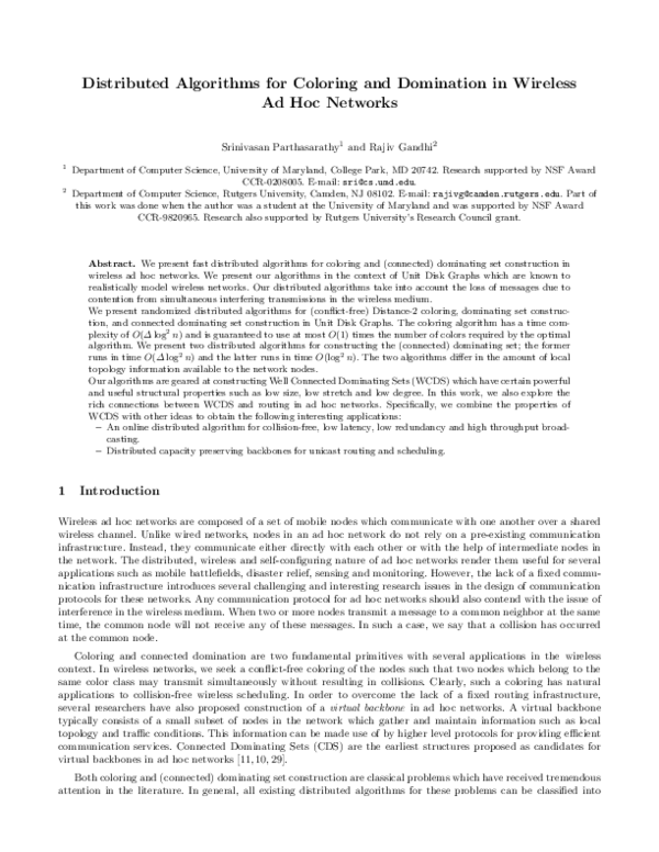 (PDF) Distributed Algorithms for Coloring and Domination in Wireless Ad ...