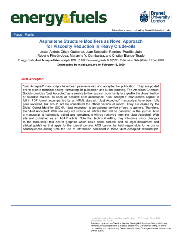 (PDF) Asphaltene Structure Modifiers as a Novel Approach for Viscosity ...