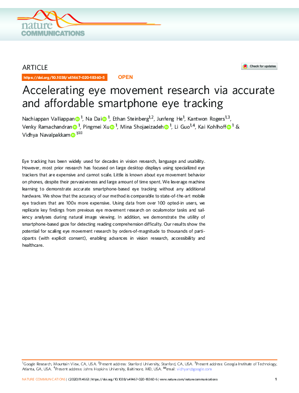 (PDF) Accelerating eye movement research via accurate and affordable ...