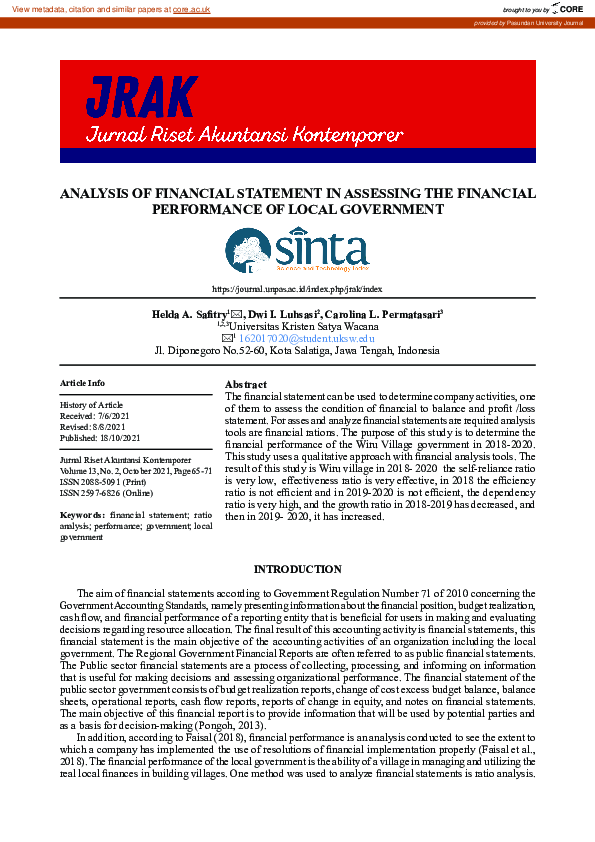 (PDF) Analysis of Financial Statement in Assessing the Financial ...