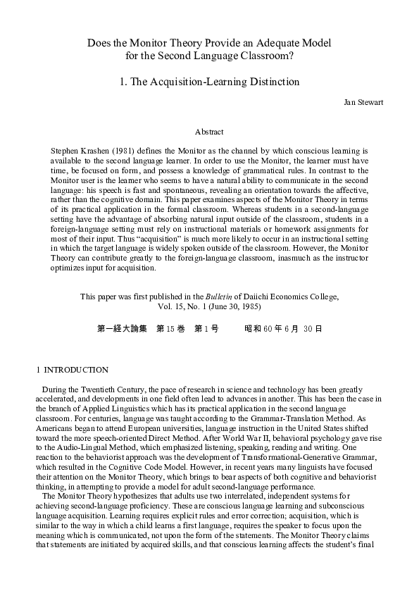(PDF) Does the Monitor Theory Provide an Adequate Model for the Second ...
