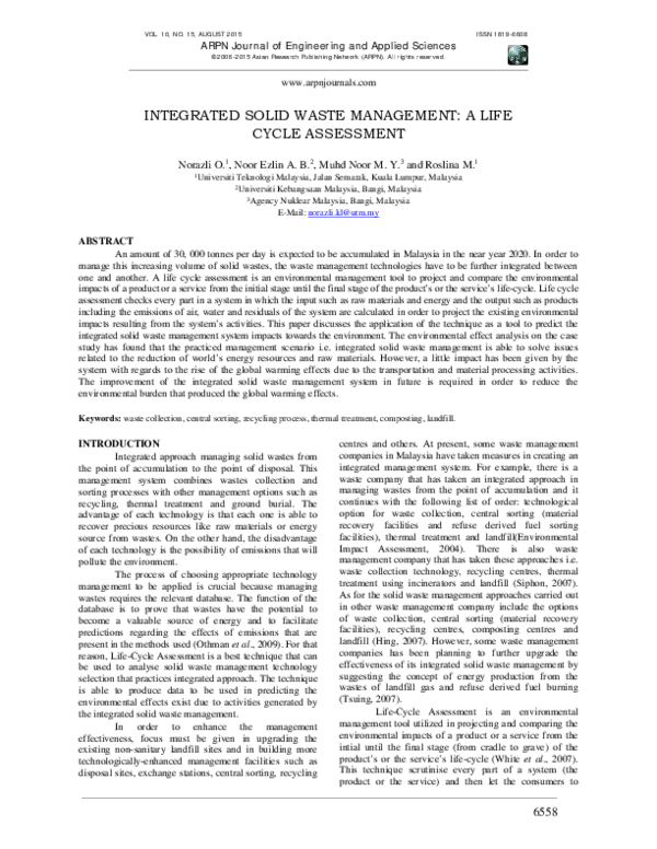 (PDF) Integrated Solid Waste Management: A Life Cycle Assessment