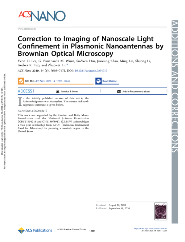 (PDF) Correction to Imaging of Nanoscale Light Confinement in Plasmonic Nanoantennas by Brownian ...