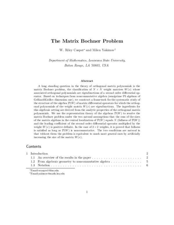 (PDF) The matrix Bochner problem