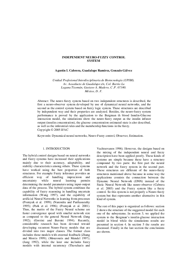(PDF) Independent Neuro-Fuzzy Control System (PDF) Independent Neuro-Fuzzy Control System