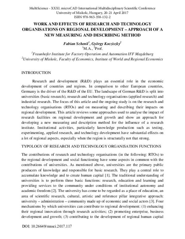 (PDF) Work and Effects of Research and Technology Organisations on ...