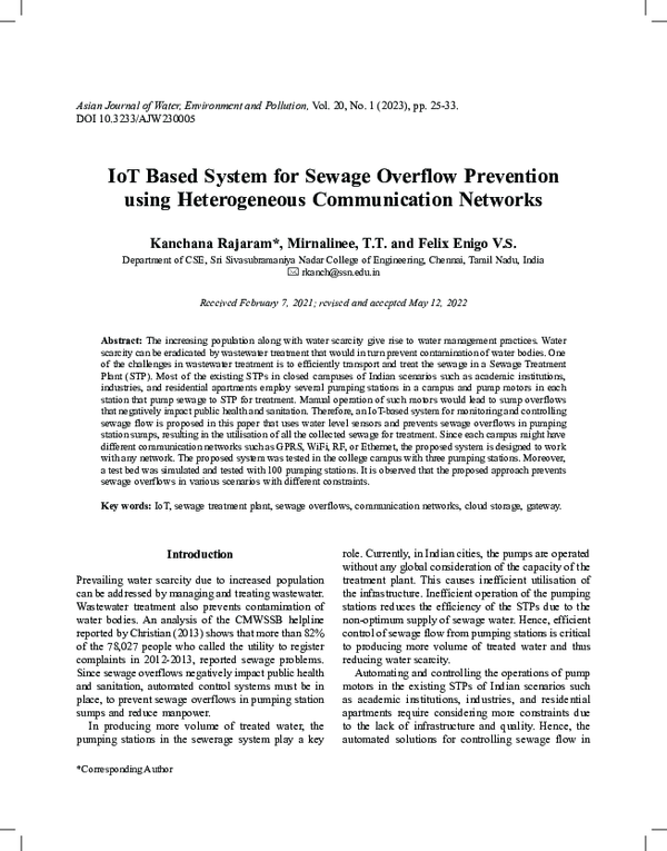 Pdf Iot Based System For Sewage Overflow Prevention Using Heterogeneous Communication Networks