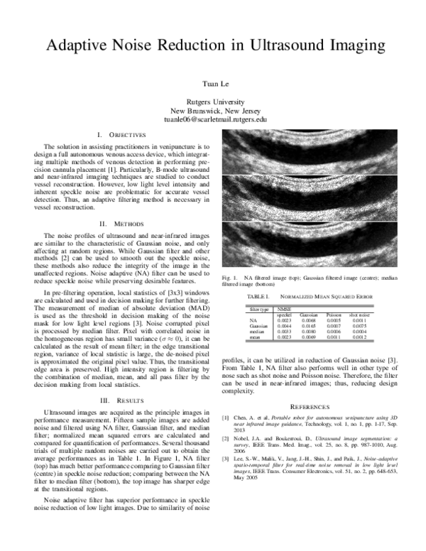 Pdf Adaptive Noise Reduction In Ultrasound Imaging Tuan Le
