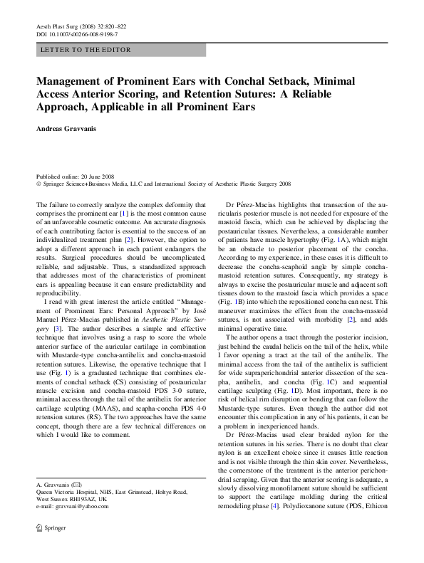 (PDF) Management of Prominent Ears with Conchal Setback, Minimal Access ...