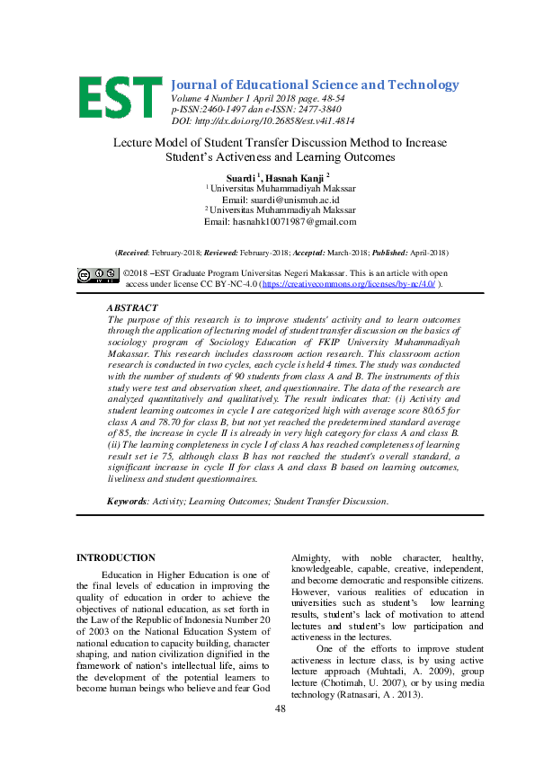 (PDF) Lecture Model of Student Transfer Discussion Method to Increase Student’s Activeness and ...