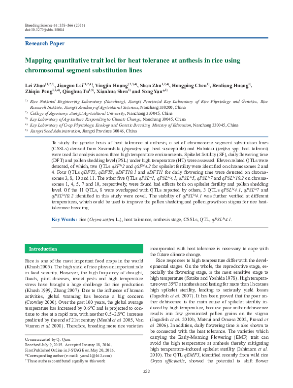 (PDF) Mapping quantitative trait loci for heat tolerance at anthesis in ...