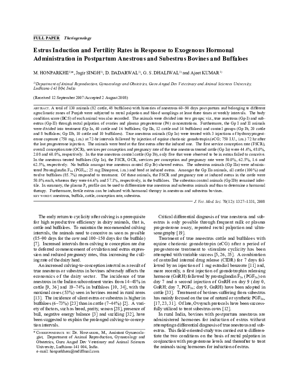 Pdf Estrus Induction And Fertility Rates In Response To Exogenous