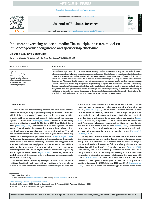 (PDF) Influencer advertising on social media: The multiple inference ...