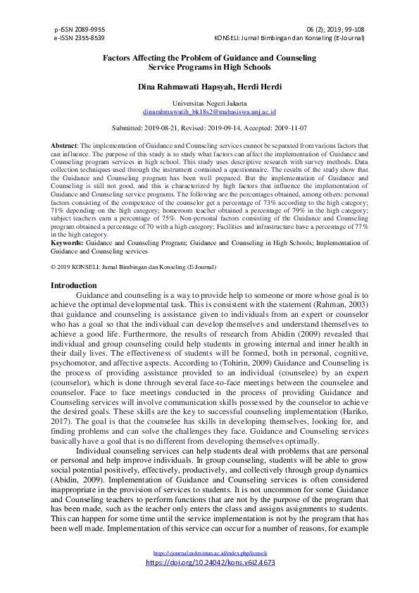 (PDF) Factors Affecting the Problem of Guidance and Counseling Service ...