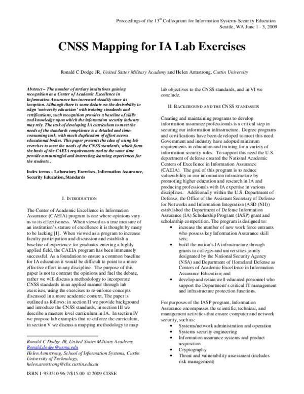 (PDF) CNSS Mapping for IA lab exercises | Helen Armstrong - Academia.edu