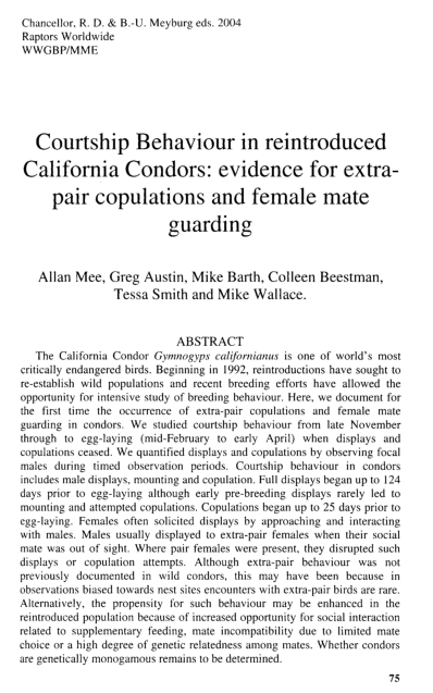 (PDF) Courtship behaviour in reintroduced California Condors: evidence ...