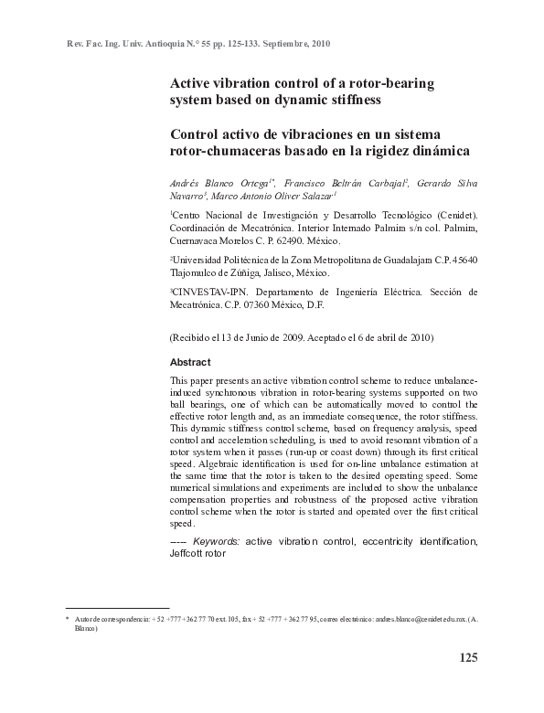 (PDF) Active Vibration Control of Rotor-Bearing Systems