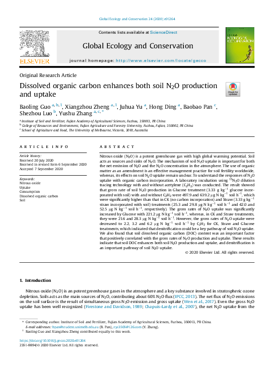 (PDF) Dissolved organic carbon enhances both soil N2O production and uptake