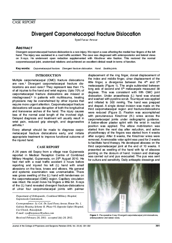(PDF) Divergent carpometacarpal fracture dislocation