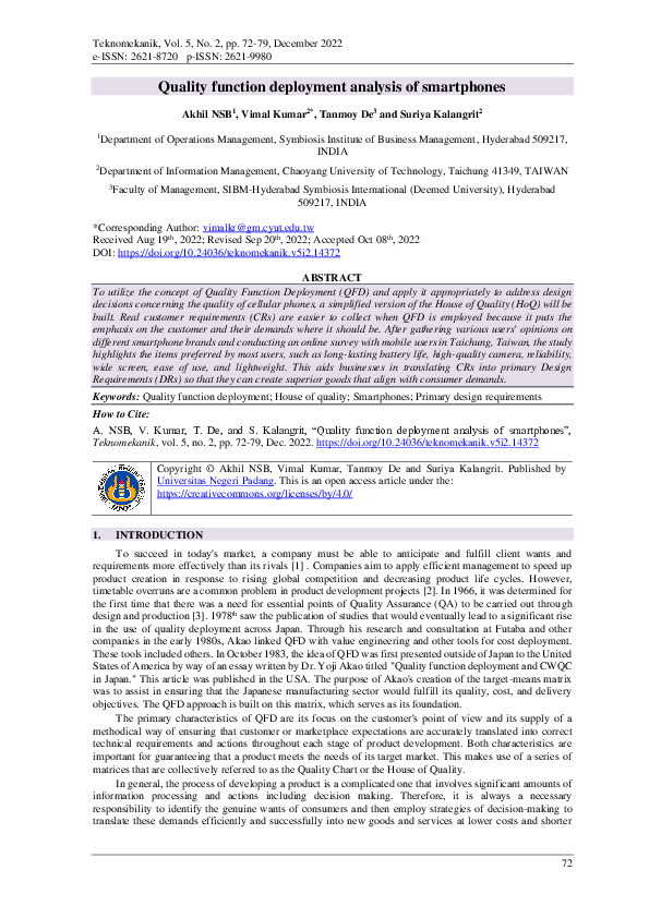 (PDF) Quality function deployment analysis of smartphones