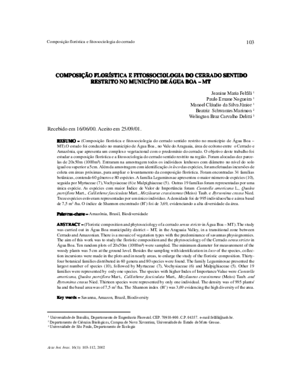 (PDF) Composição florística e fitossociologia do cerrado sentido ...