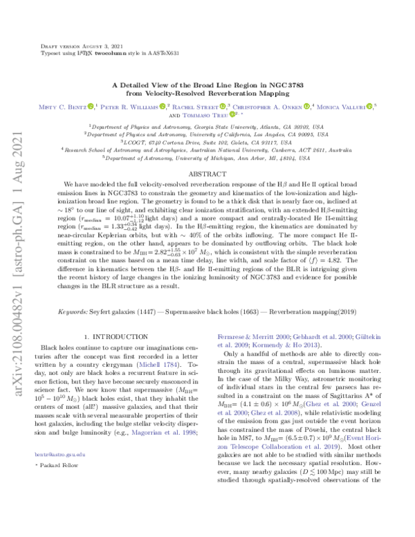 Pdf A Detailed View Of The Broad Line Region In Ngc 3783 From Velocity Resolved Reverberation