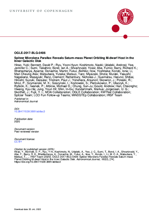 (PDF) OGLE-2017-BLG-0406: Spitzer Microlens Parallax Reveals Saturn ...