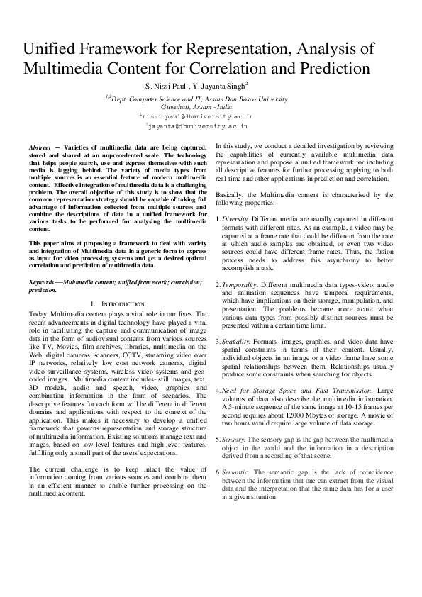 (PDF) Unified framework for representation, analysis of multimedia content for correlation and ...