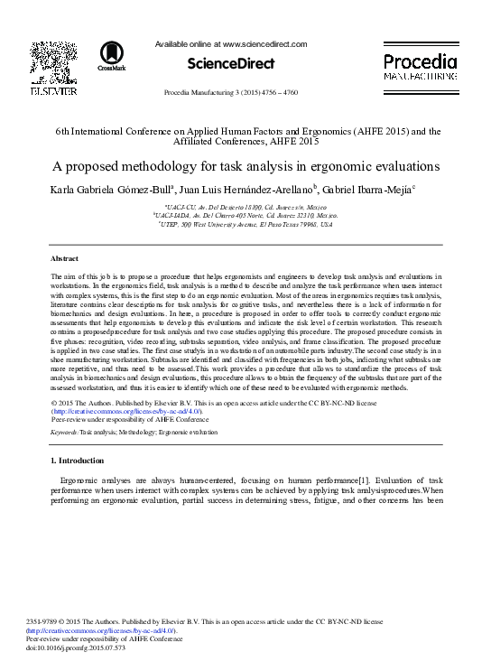 (PDF) Standardized Task Analysis Methodology for Ergonomic Evaluations