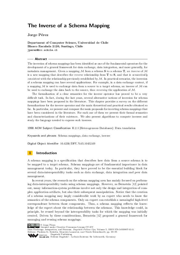 (PDF) The Inverse of a Schema Mapping