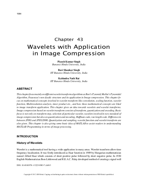 (PDF) Wavelets with Application in Image Compression