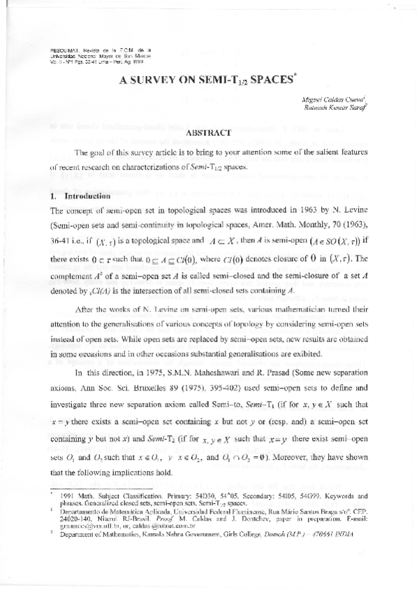 (PDF) A Survey on Semi- T1/2 Spaces