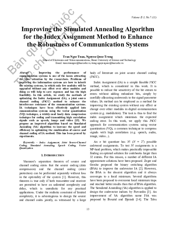 Pdf Improving The Simulated Annealing Algorithm For The Index Assignment Method To Enhance The 