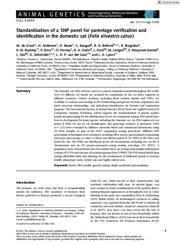 (PDF) Standardization of a SNP panel for parentage verification and identification in the ...