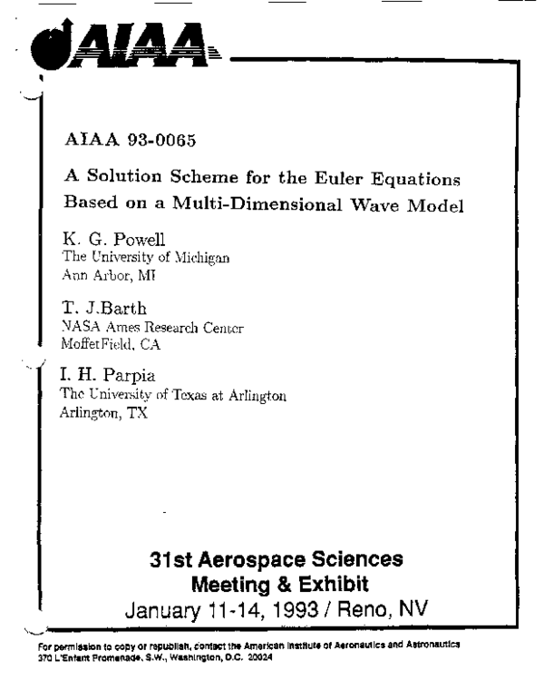 Pdf A Solution Scheme For The Euler Equations Based On A Multi Dimensional Wave Model