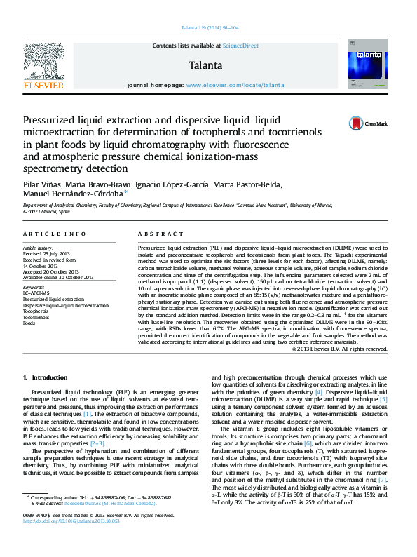 (PDF) Pressurized liquid extraction and dispersive liquid–liquid ...