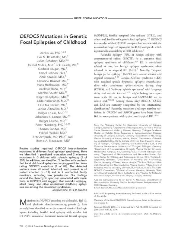(PDF) DEPDC5mutations in genetic focal epilepsies of childhood