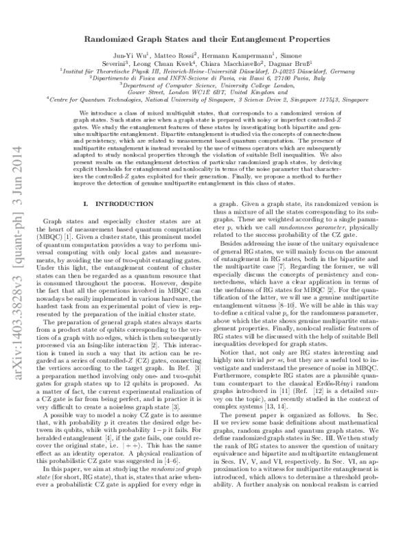 Pdf Randomized Graph States And Their Entanglement Properties