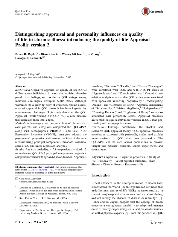 (PDF) Distinguishing appraisal and personality influences on quality of ...
