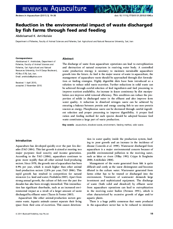 (PDF) Reduction in the environmental impact of waste discharged by fish ...