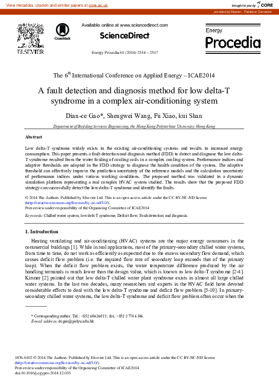 (PDF) A Fault Detection and Diagnosis Method for Low Delta-T Syndrome in a Complex Air ...