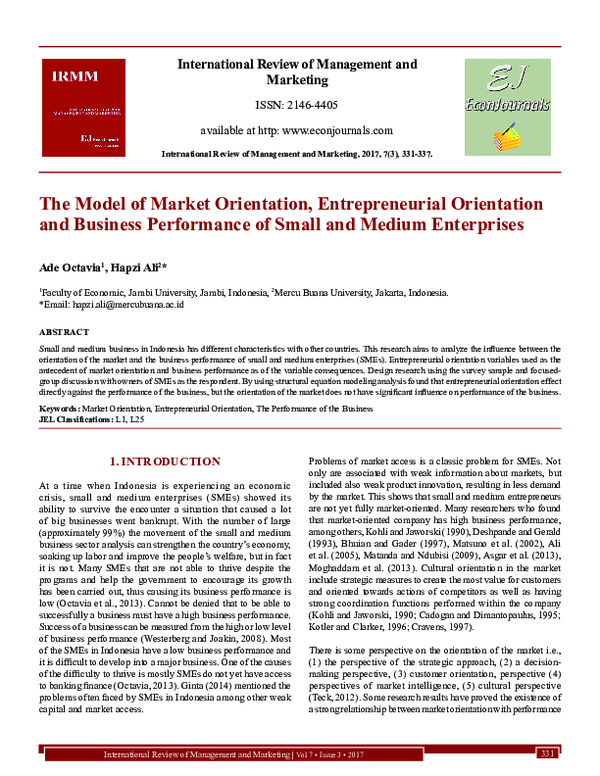 (PDF) The Model of Market Orientation, Entrepreneurial Orientation and Business Performance of ...