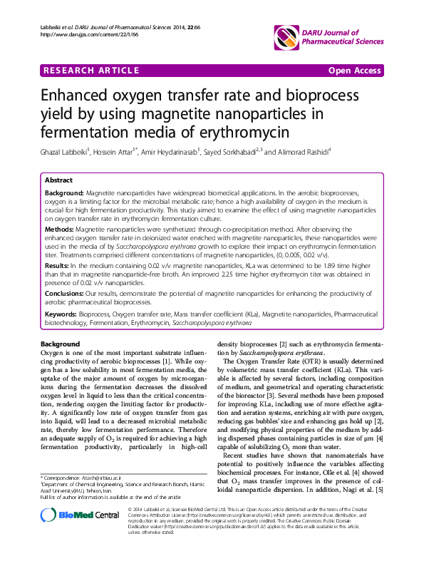 (PDF) Enhanced oxygen transfer rate and bioprocess yield by using ...
