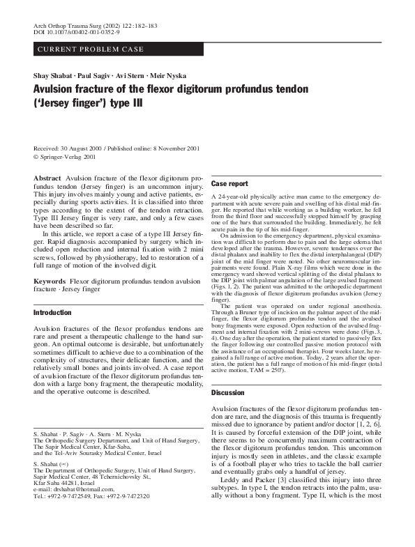 (PDF) Avulsion fracture of the flexor digitorum profundus tendon ...