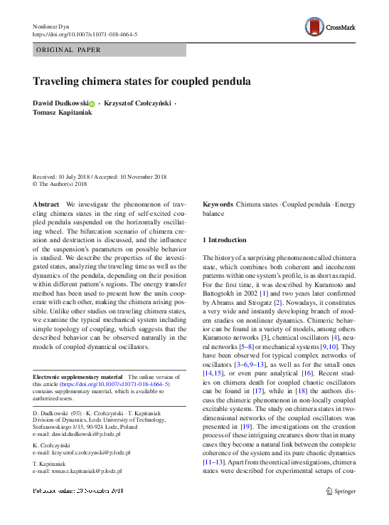 (PDF) Traveling chimera states for coupled pendula