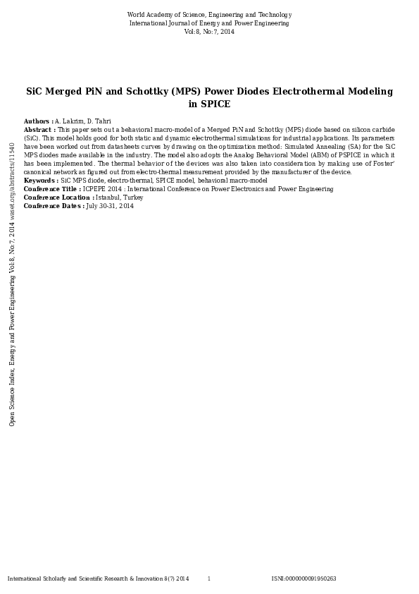 (PDF) SiC Merged PiN and Schottky (MPS) Power Diodes Electrothermal ...
