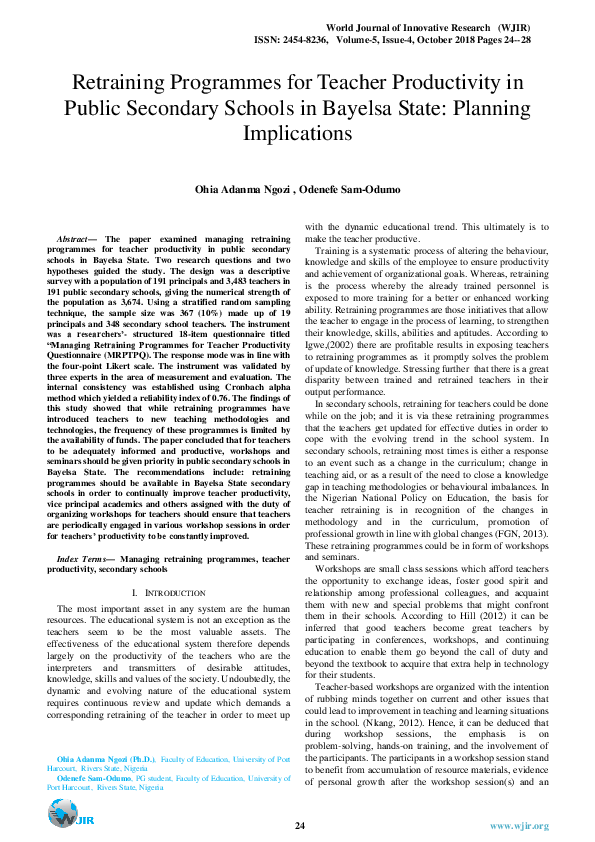 (PDF) Retraining Programmes for Teacher Productivity in Public ...