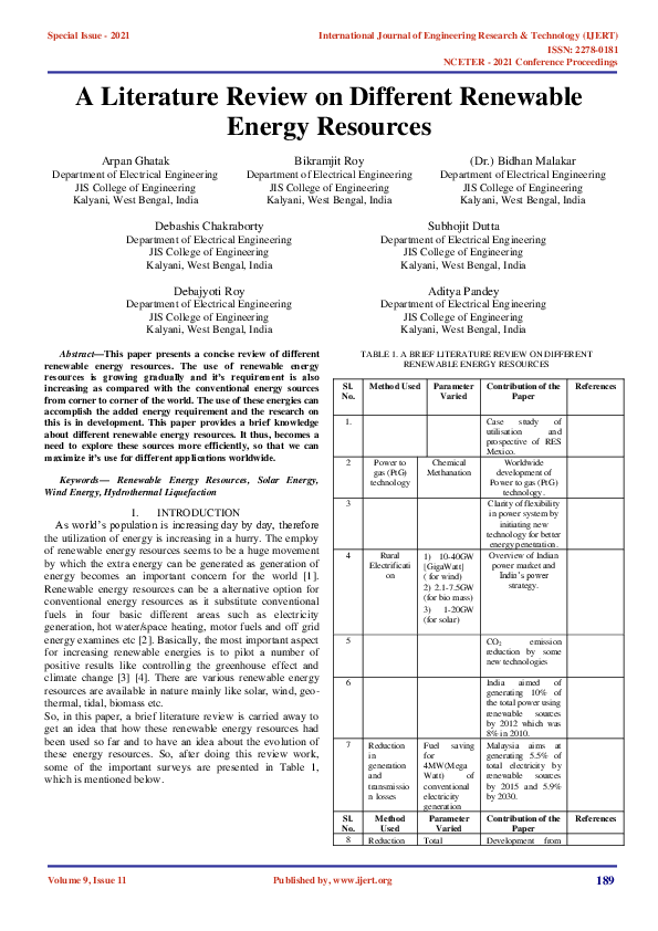 (PDF) A Literature Review on Different Renewable Energy Resources